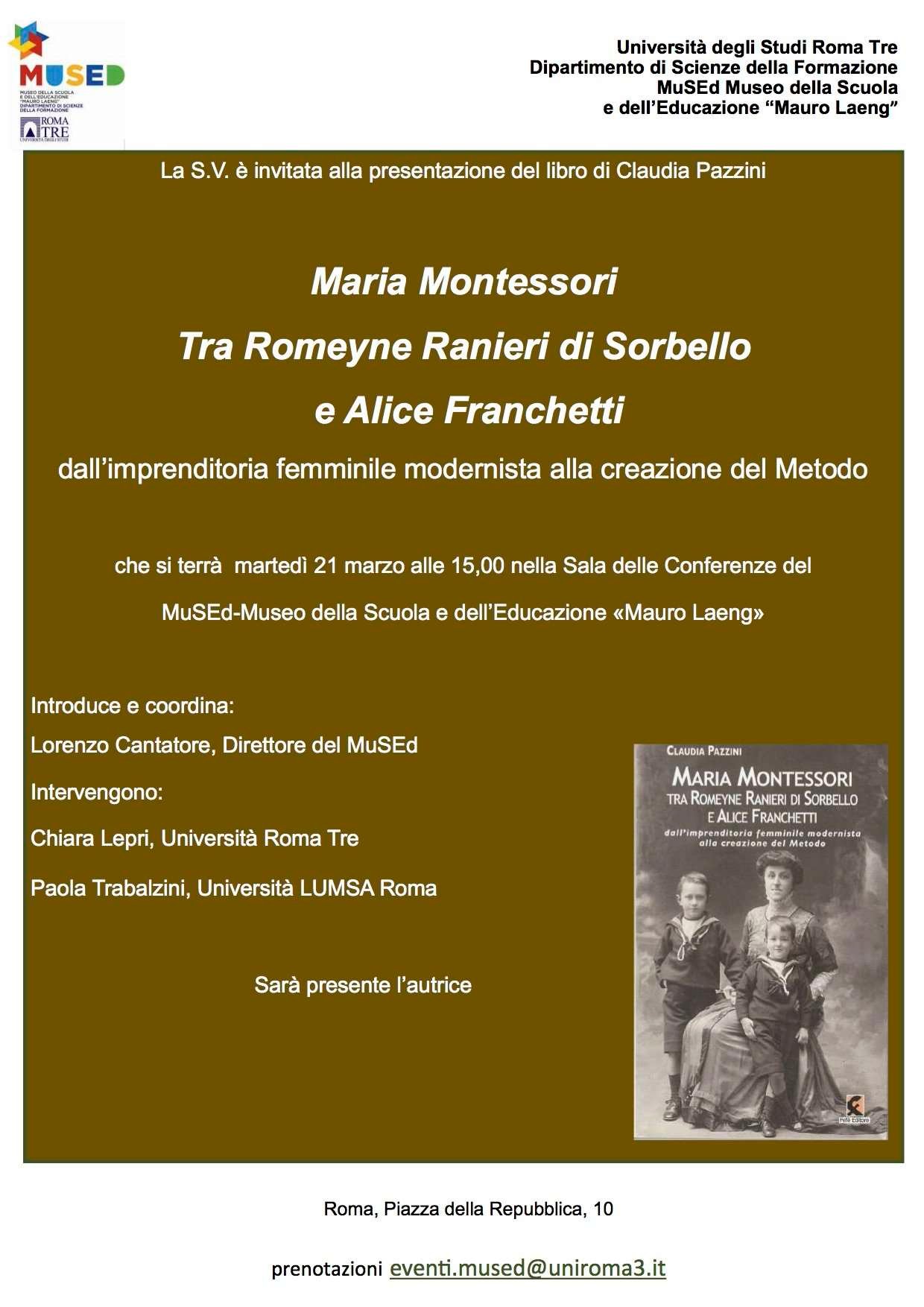 Presentazione del libro “Maria Montessori. Tra Romeyne Ranieri di ...