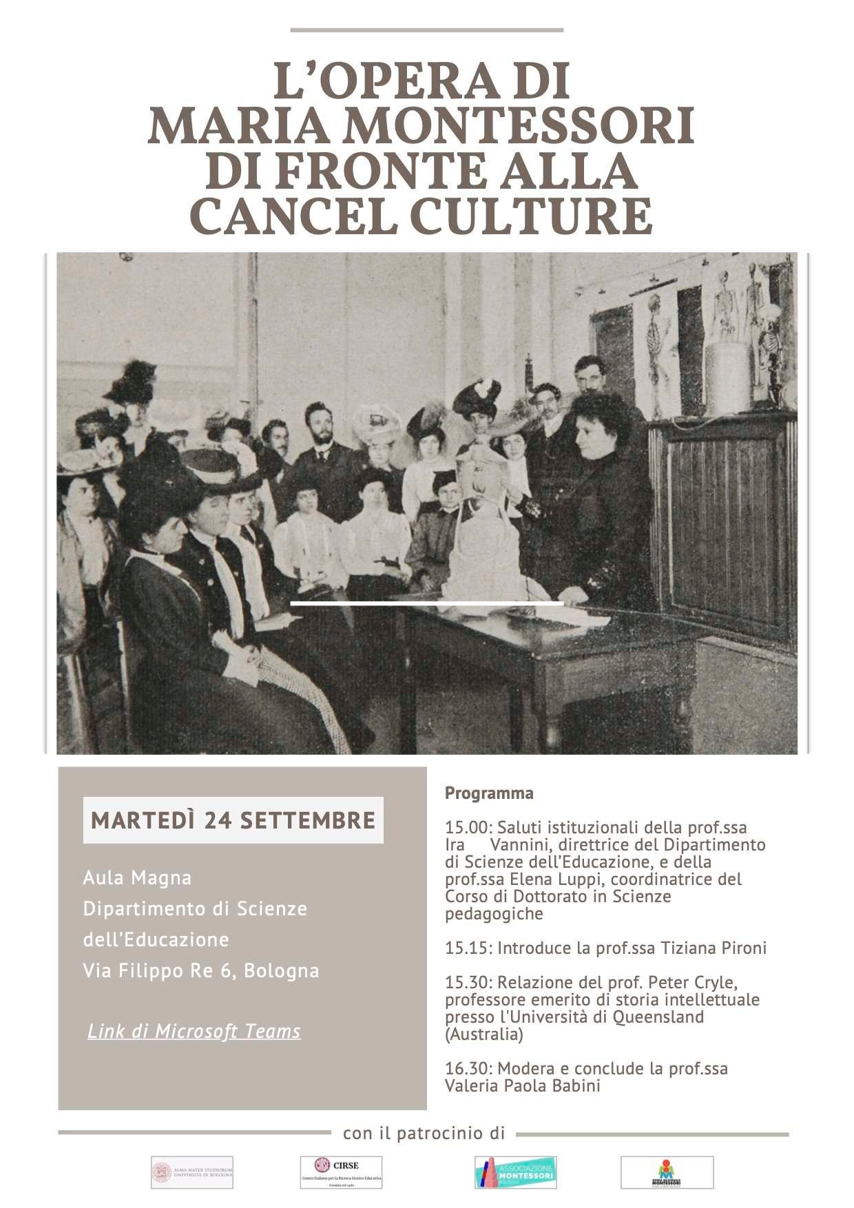 Bologna, 24 settembre 2024: L’opera di Maria Montessori di fronte alla ...